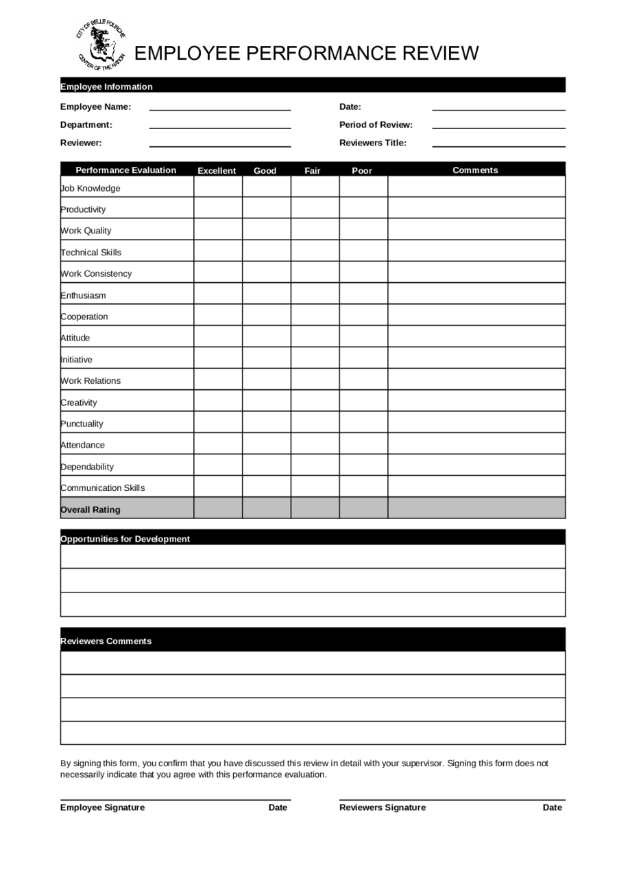 Production Employee Evaluation Form Printable Forms