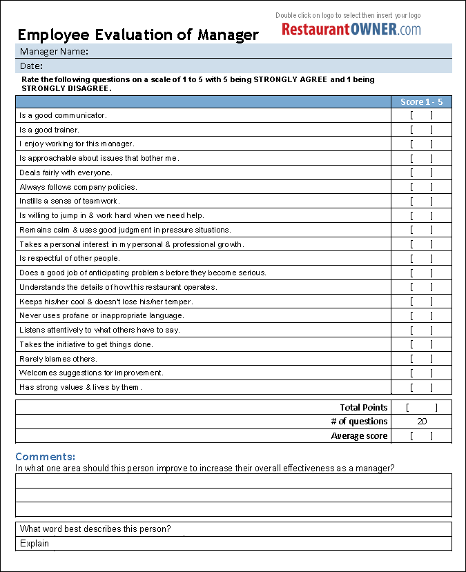 Employee Evaluation Of Manager Form Employee Evaluation Form