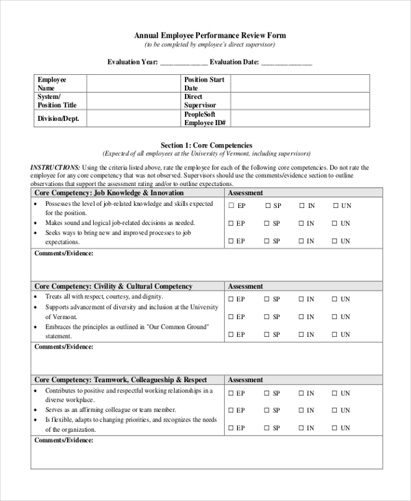 FREE 10 Sample Employee Performance Review Forms In MS Employee Evaluation Form