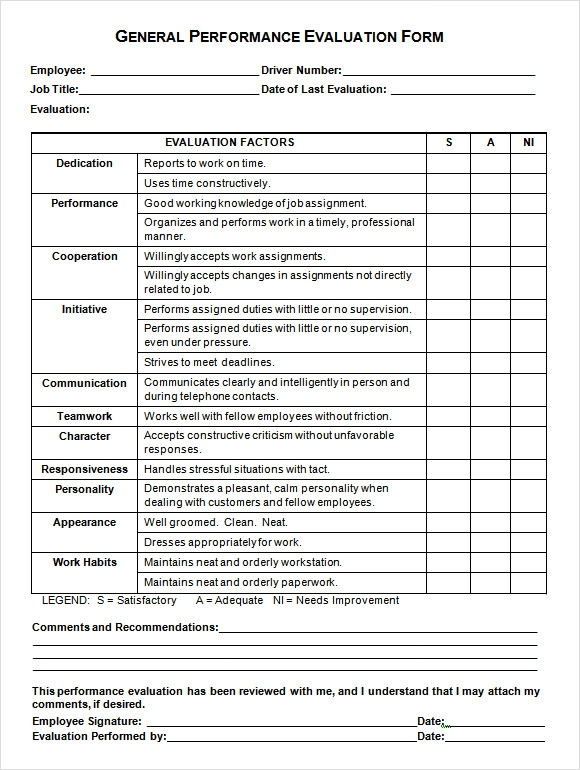 Employee Performance Evaluation Form Employee Evaluation Form