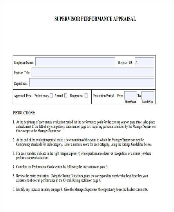 Appraisal Performance Wording For Supervisors Printable Forms
