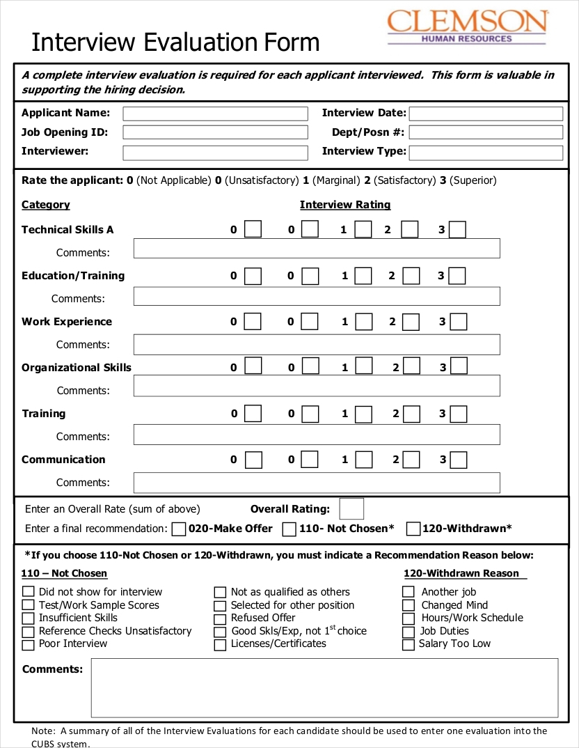 FREE 9 Interview Evaluation Form Examples In PDF Examples Employee 