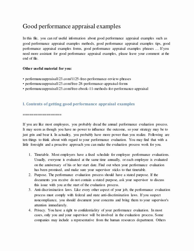 Performance Appraisal Examples Printable Forms