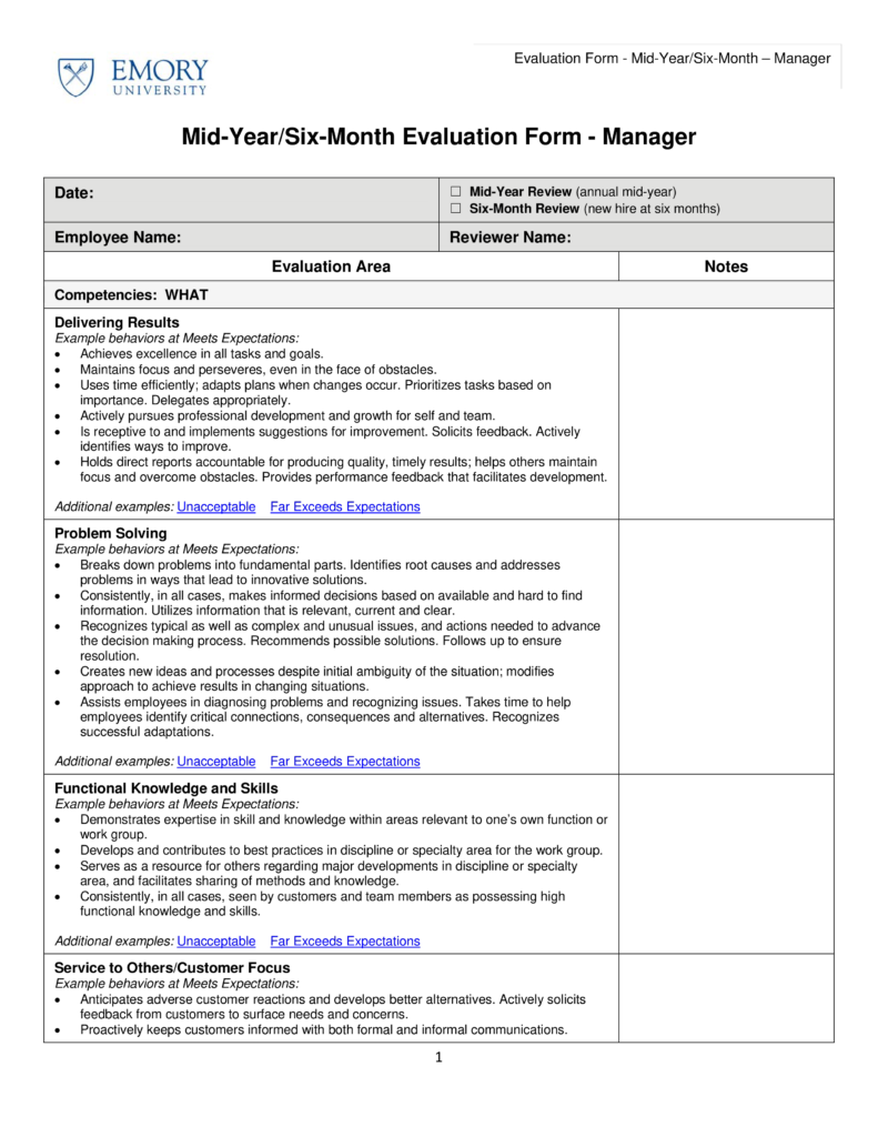 6 Month Employee Evaluation Form Printable Forms