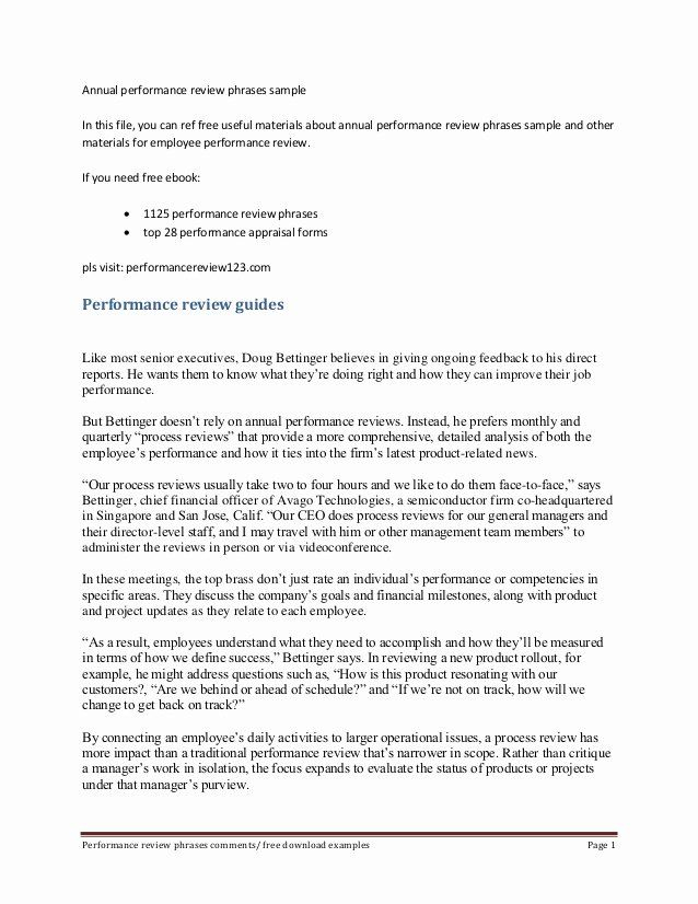 Overall Performance Annual Review Examples Printable Forms